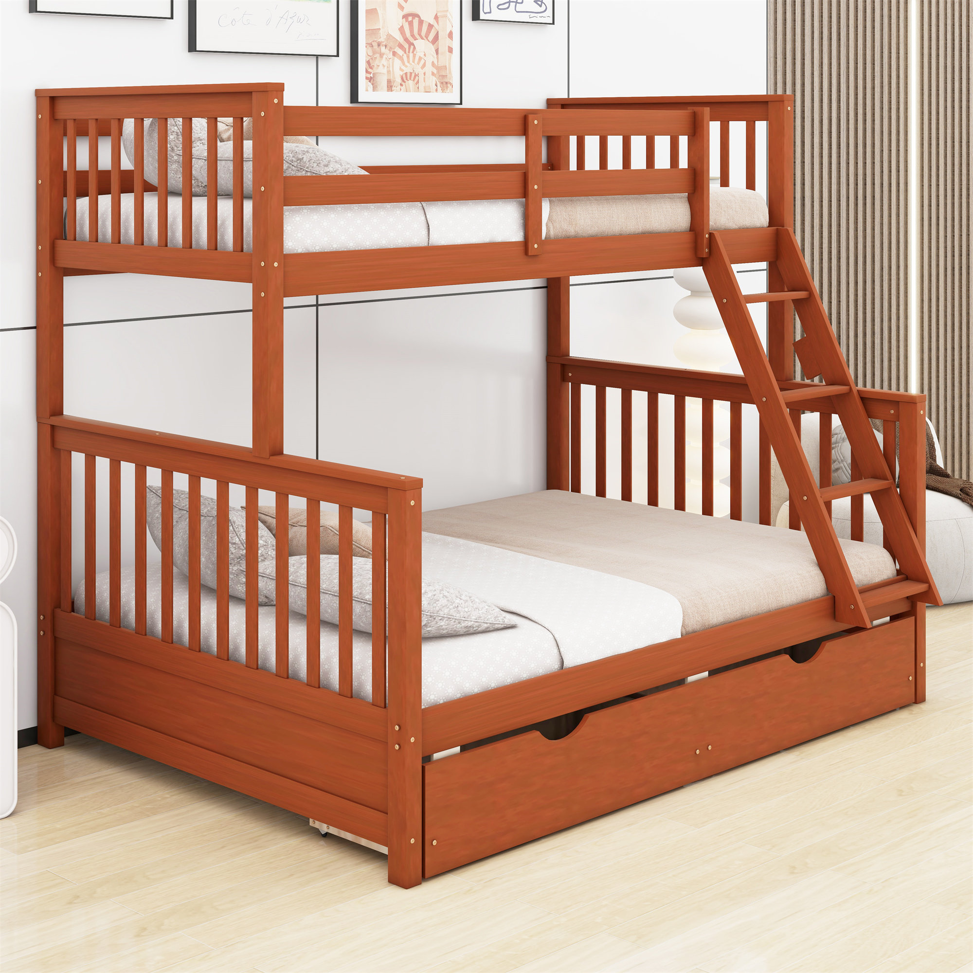 Harriet Bee Bunk Bed With Ladders And Two Storage Drawers | Wayfair