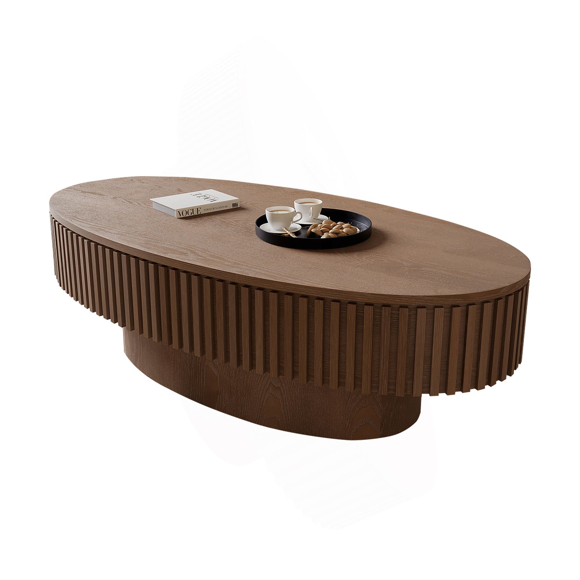 Latitude Run® 47'' Oval Coffee Table With Storage Solid Wood Veneered ...
