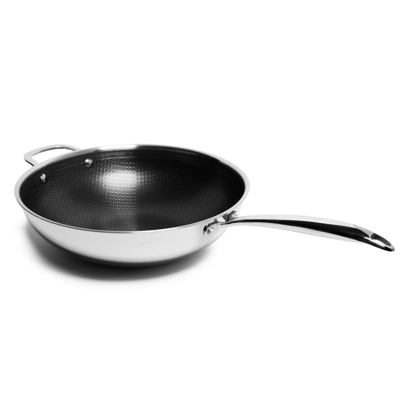 Lexi Home Modern Kitchen Basics 5 Quarts Non-Stick Stainless Steel Wok ...