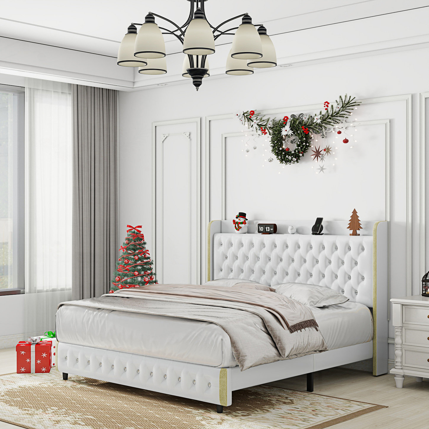 House of Hampton® King Size Wingback Upholstered Platform Bed Frame ...