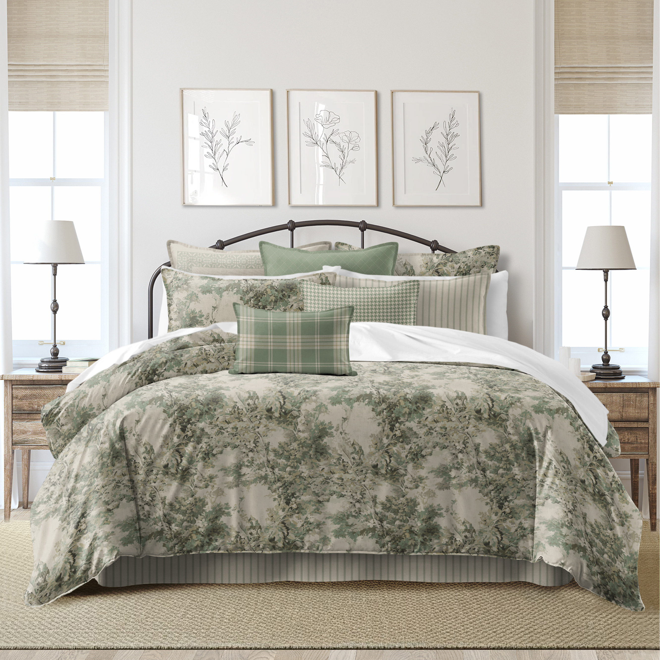 6ix Tailors Fine Linens Dolce Spring Green Cotton Comforter Set 8 Piece ...