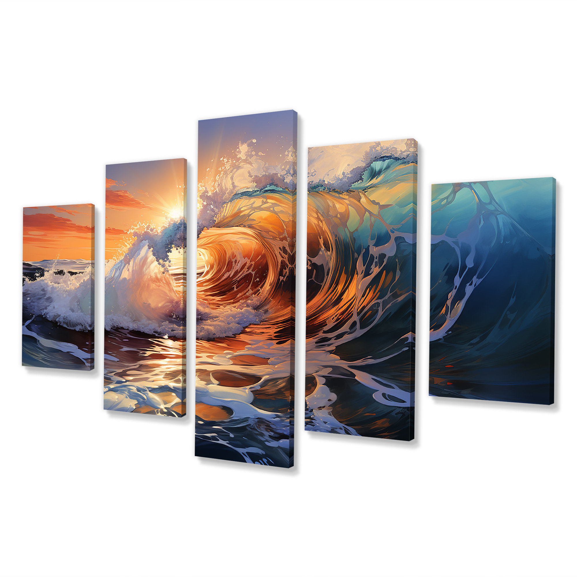 Dovecove Blue And Orange Sunrise Waves IV - Coastal Waves Multipanel ...