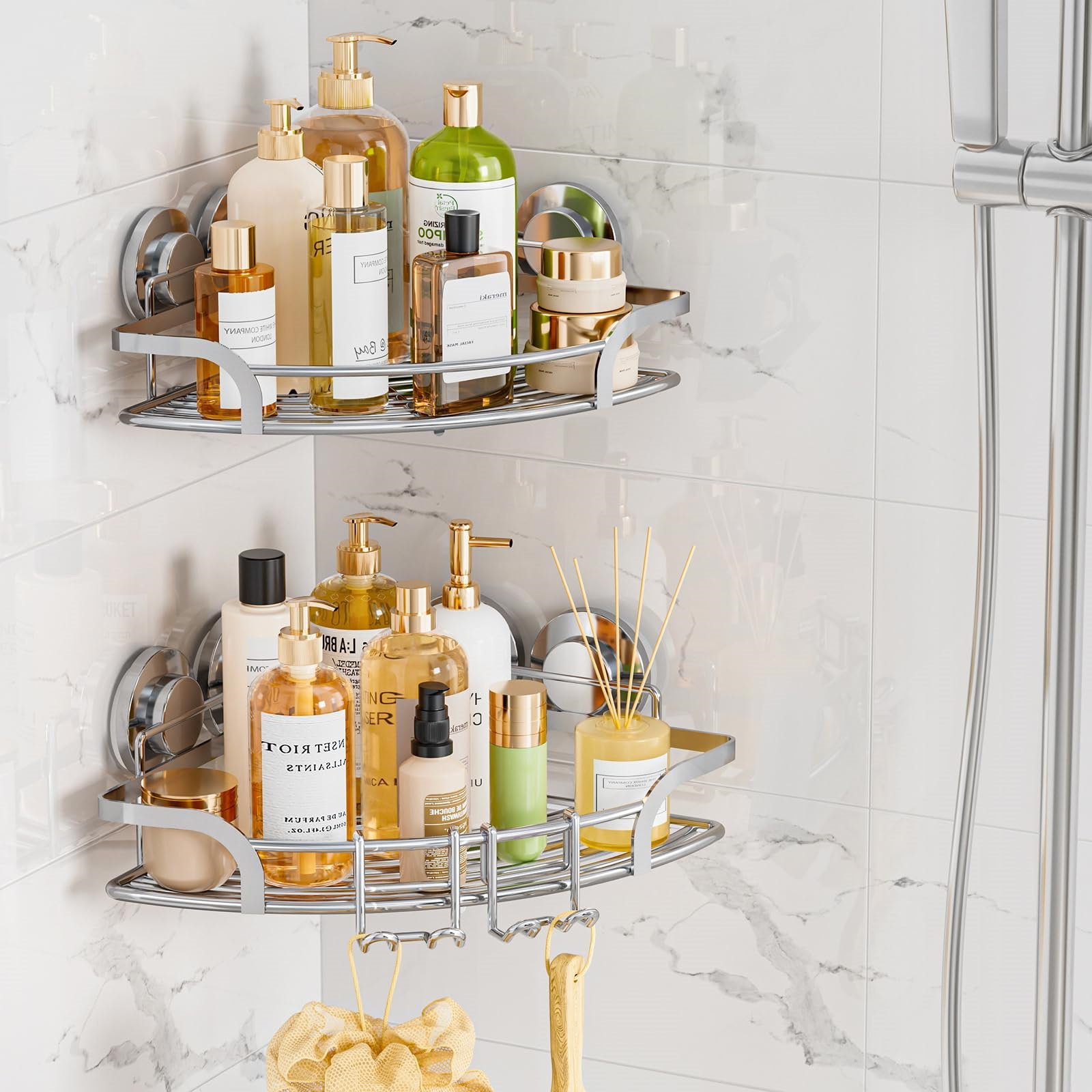 Rebrilliant Powerful Suction Cup Corner Shower Caddy 2 Pack Rustproof ...