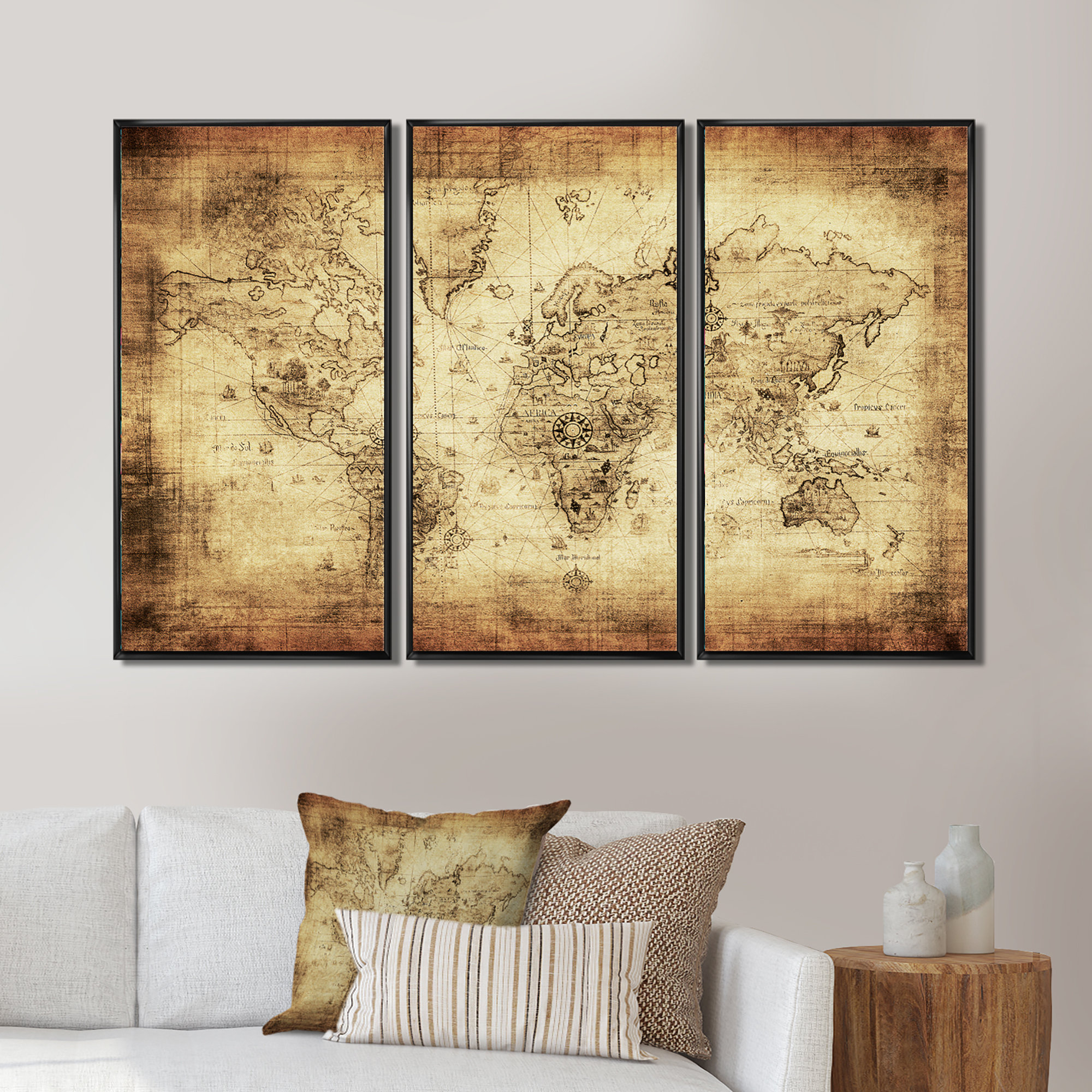 Williston Forge Ancient Map of The World IV - 3 Piece Floater Frame ...