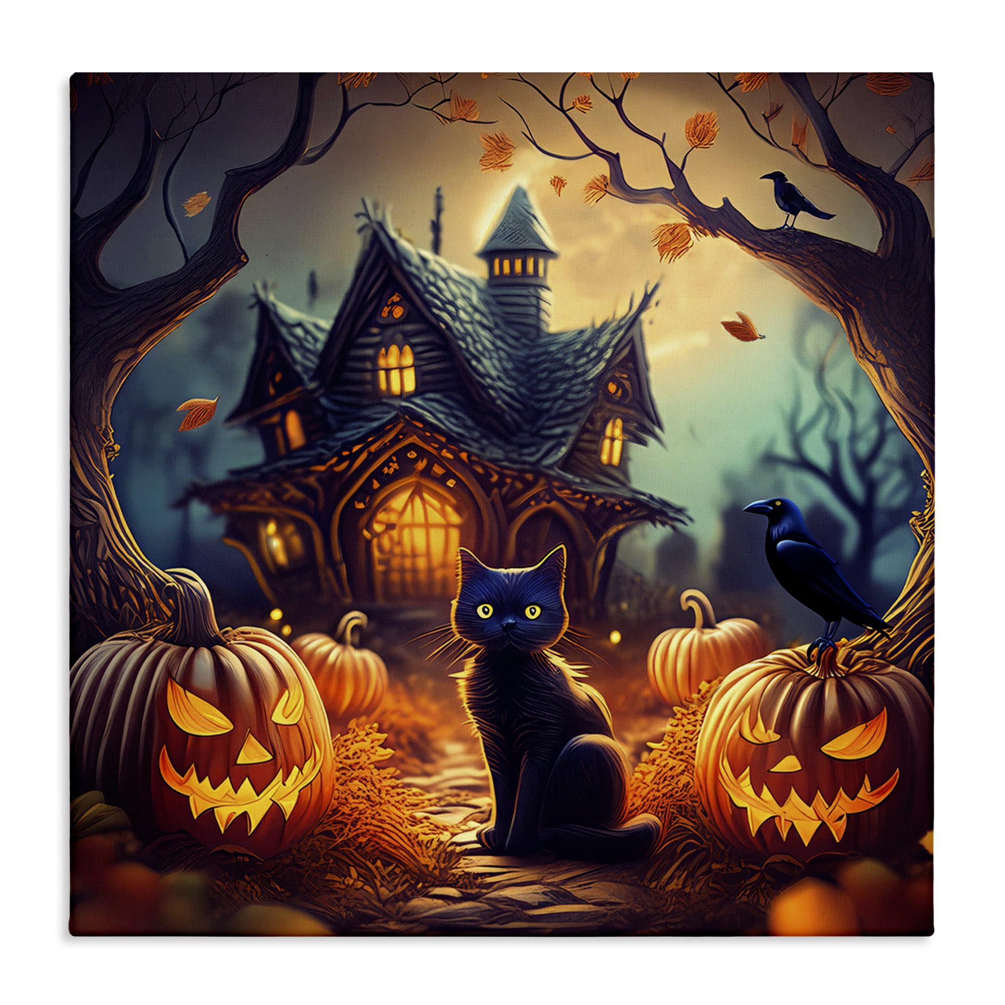 The Holiday Aisle® Haunted House & Black Cat Canvas Wall Art by Alina ...