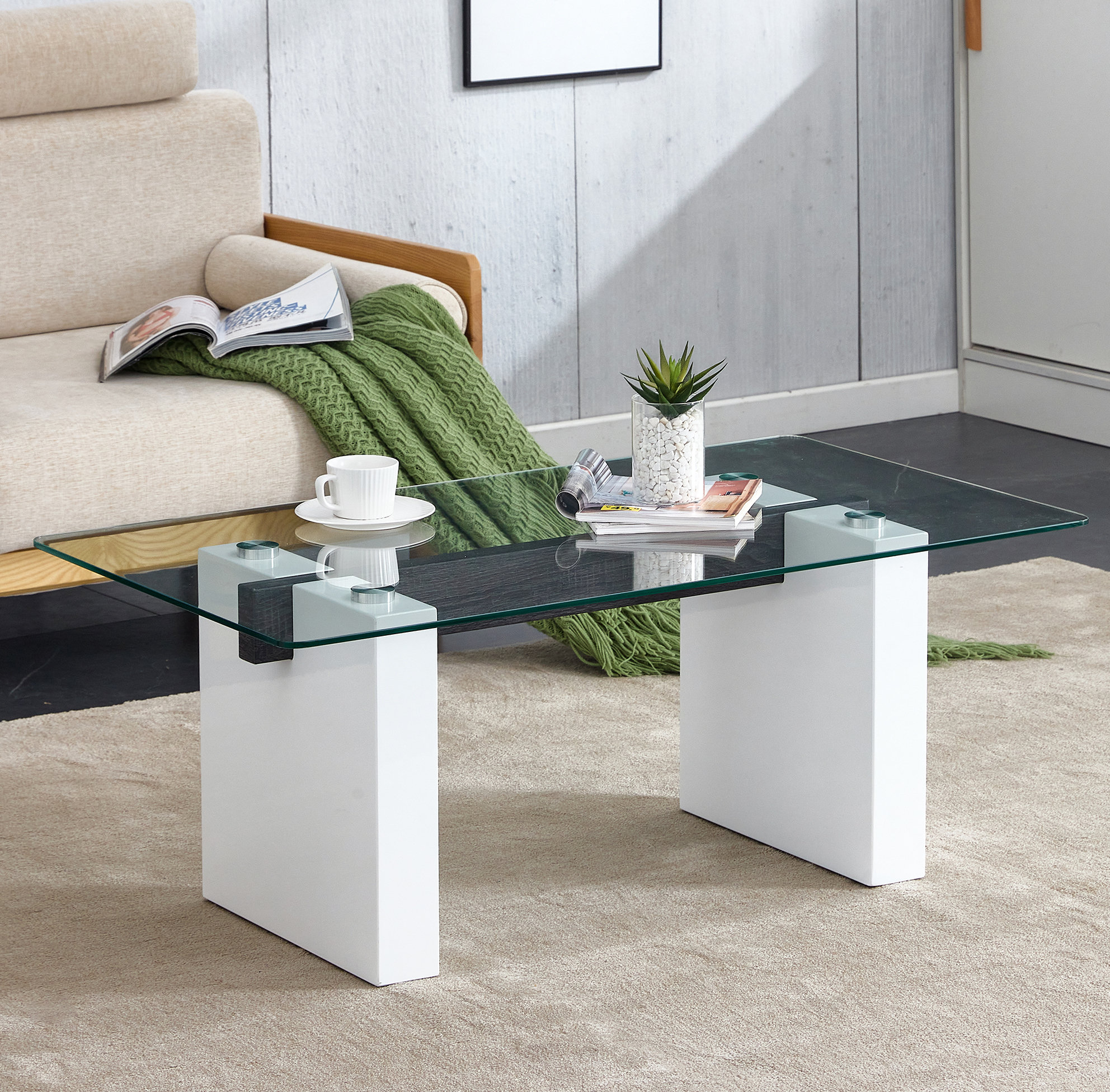 Ivy Bronx Modern minimalist transparent tempered glass coffee table ...