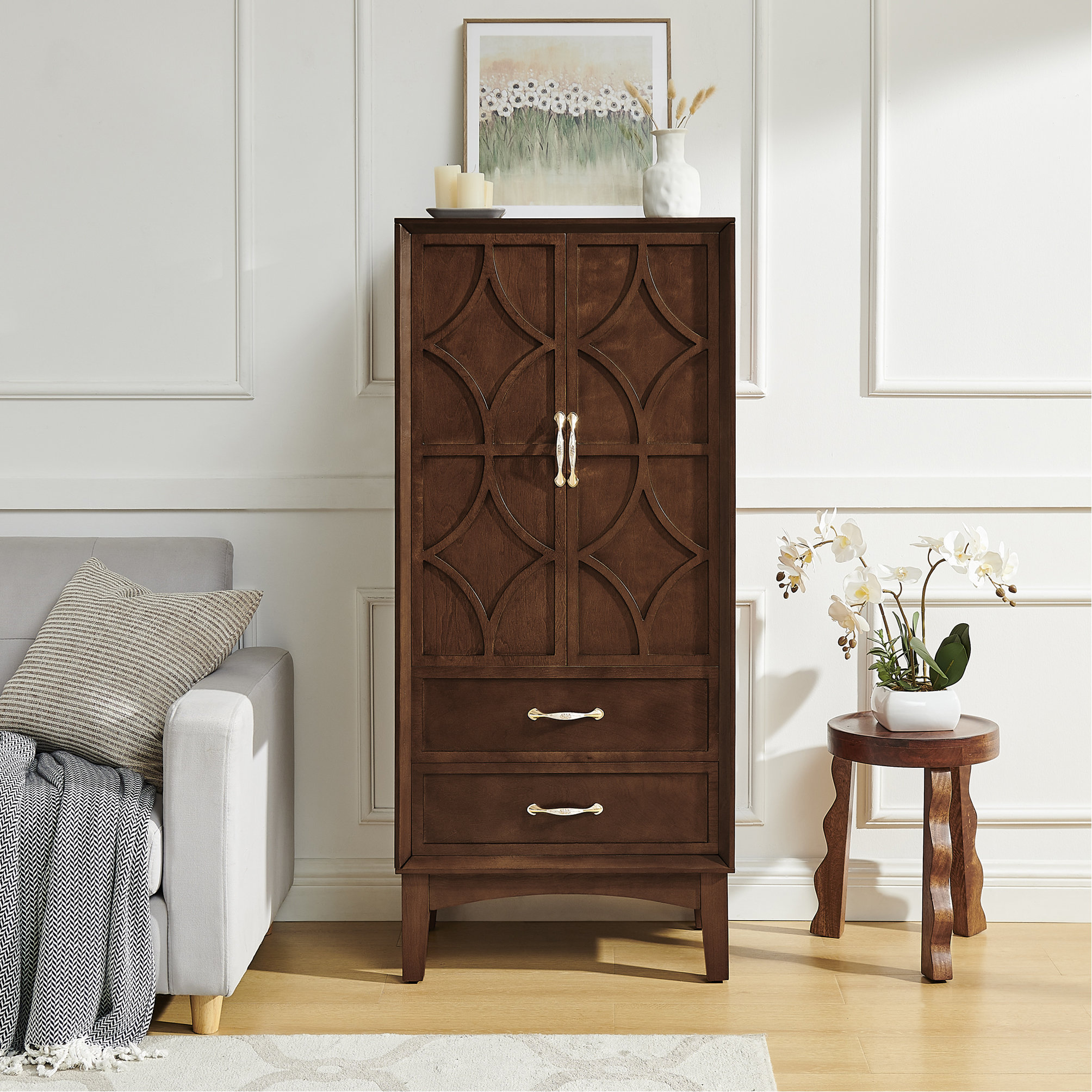 Latitude Run® Kitchen Pantry Storage Cabinet, Mid Century Modern ...