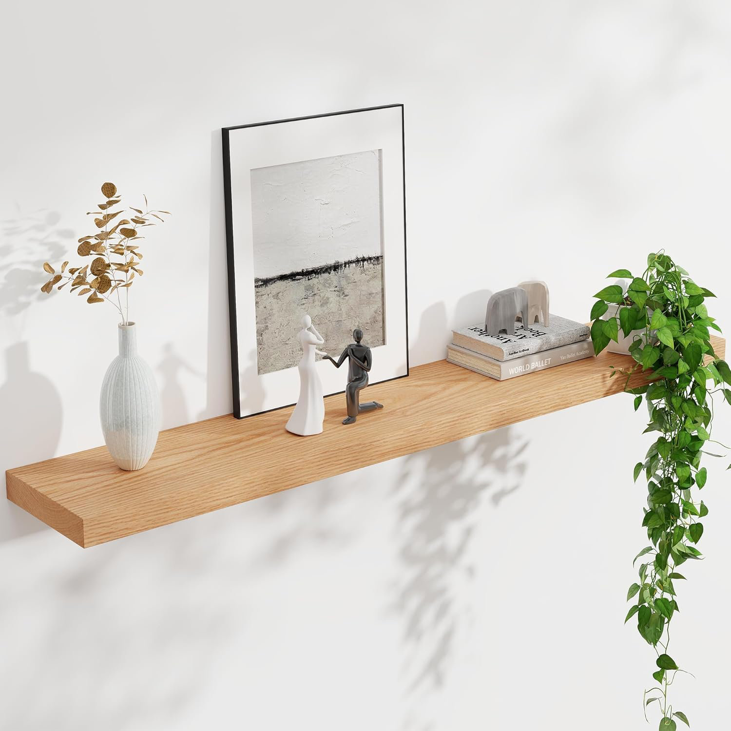 Foundry Select 48 Inch Floating Shelves For Wall, Solid Oak Wood Wall ...