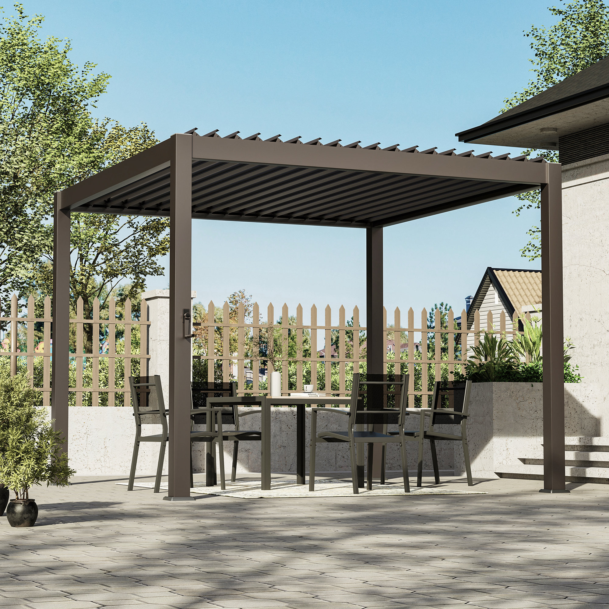 Aok Garden Metal Louvered Pergola with Adjustable Canopy for Outdoor ...