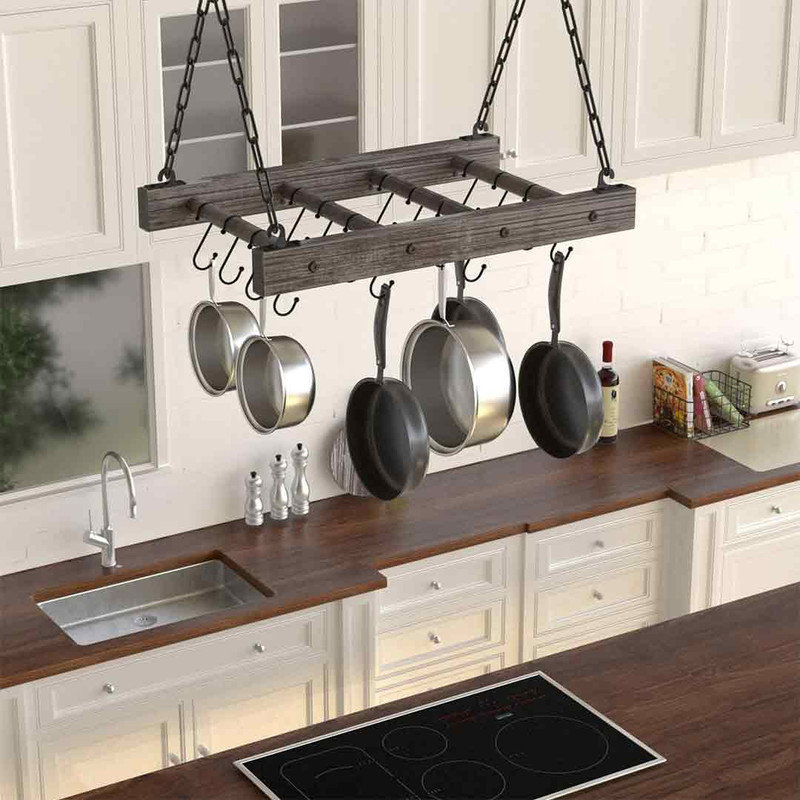 Gracie Oaks Hanging Pot Rack Pan Ceiling Wall Mounted Hanger Multi ...