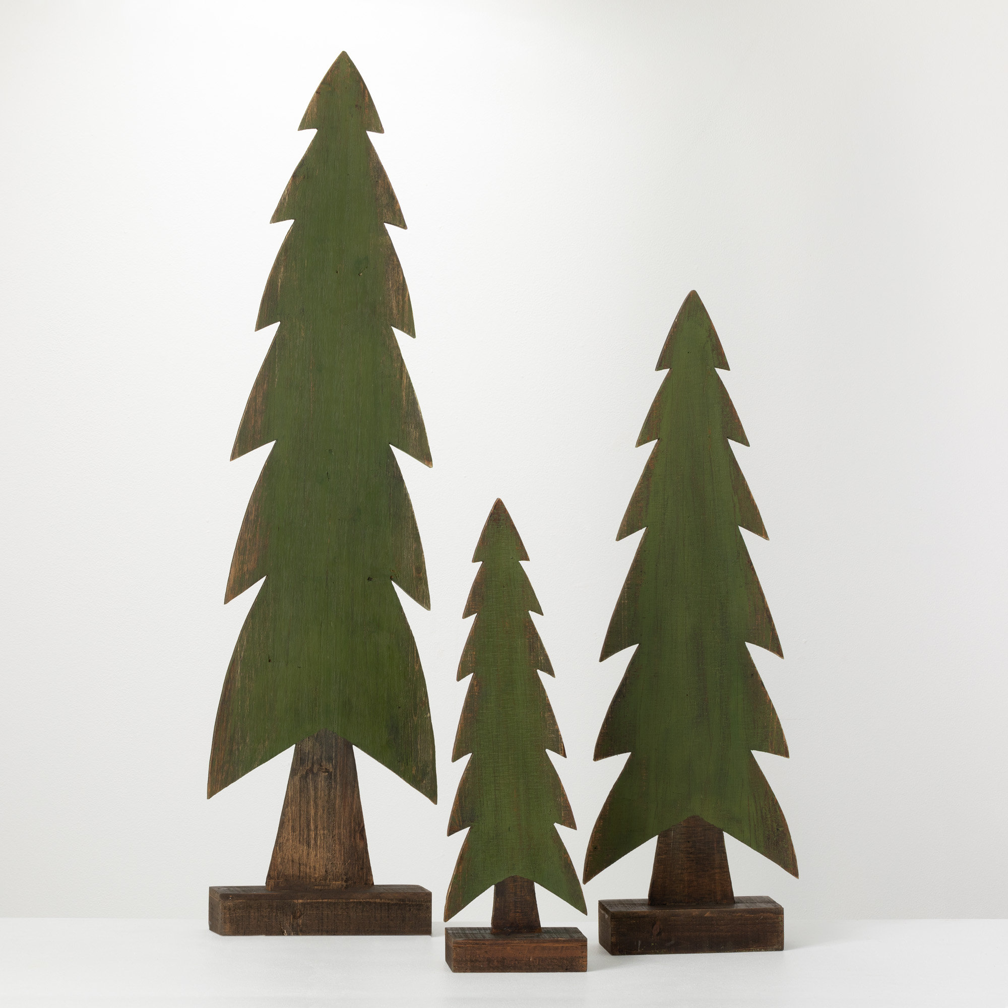 The Holiday Aisle® 3 Piece Wooden Oversized Evergreen Set | Wayfair