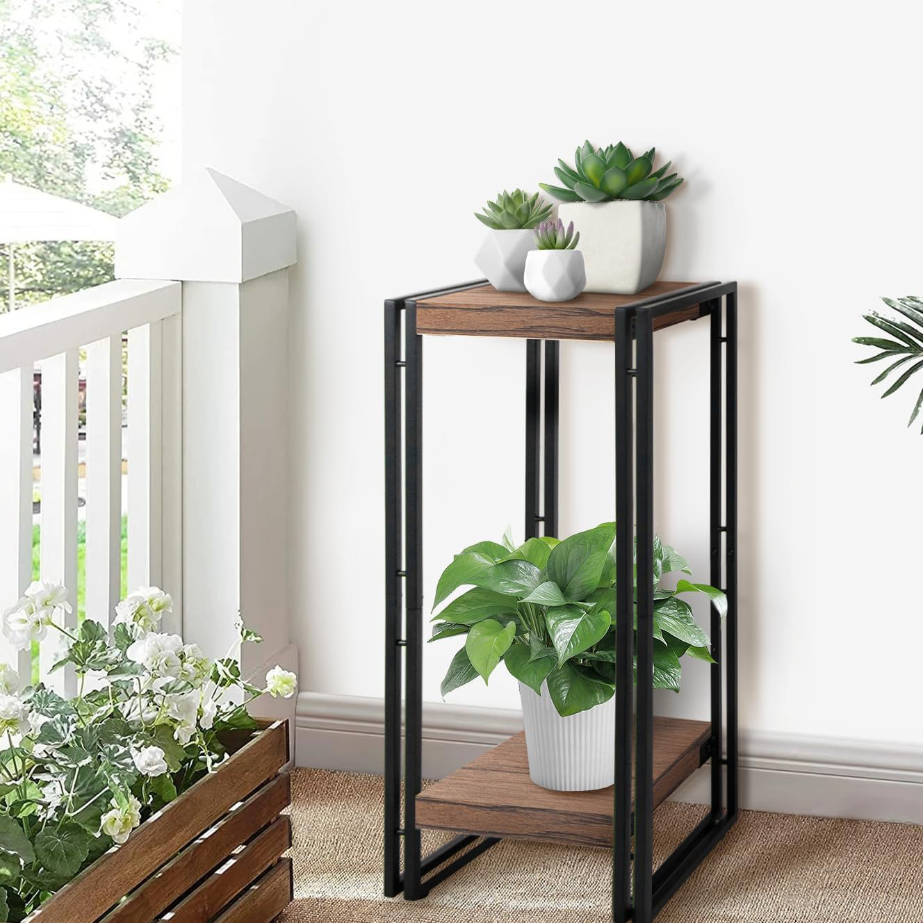 17 Stories 27.5 Inch Plant Stand Table, 2 Tier Plant Shelves Indoor ...
