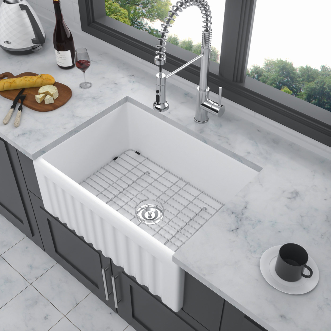 Home Decor Ceramic 24 Inch Kitchen Single Bowl Farmhouse Sink ...