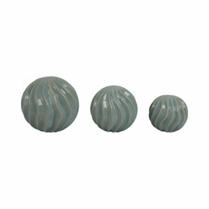 Ivy Bronx Set Of 3 Ceramic Orbs With Wavy Design – Modern Decorative ...