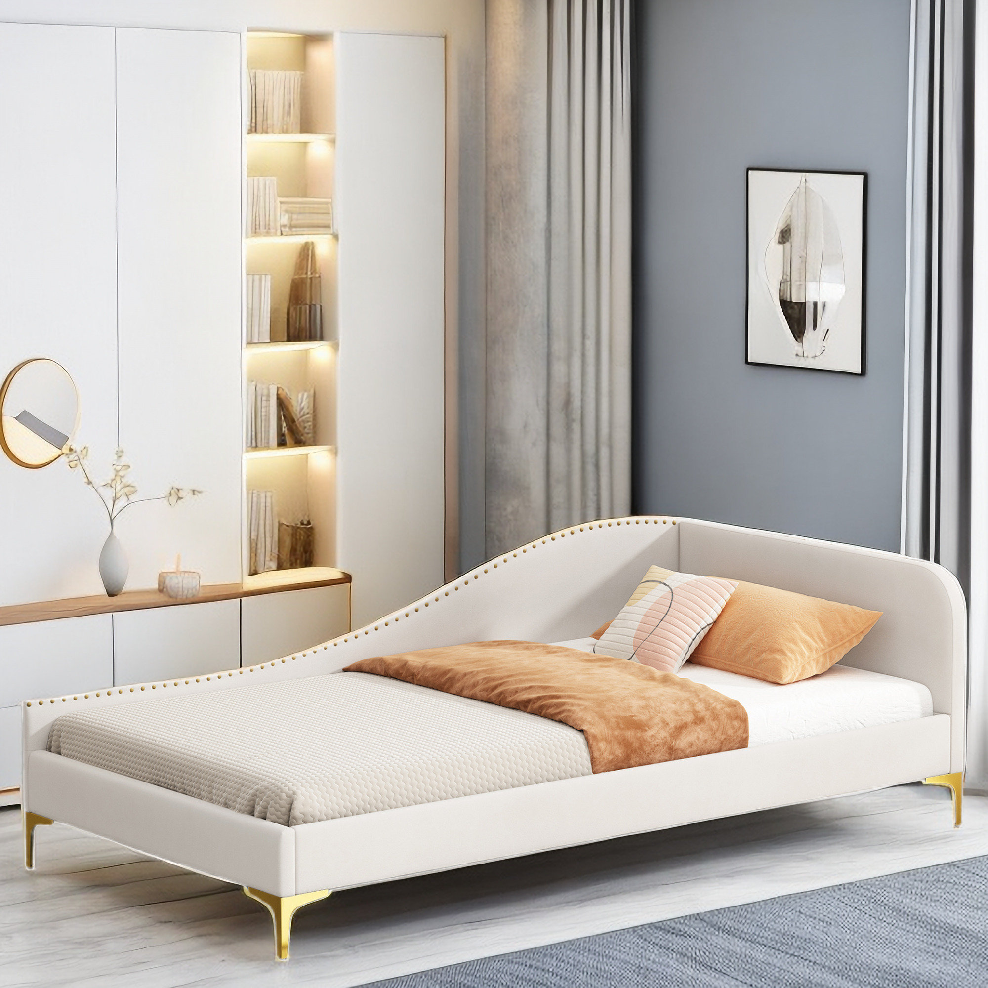 Mercer41 Upholstered Daybed With Soft Textile Headboard And Armrest ...