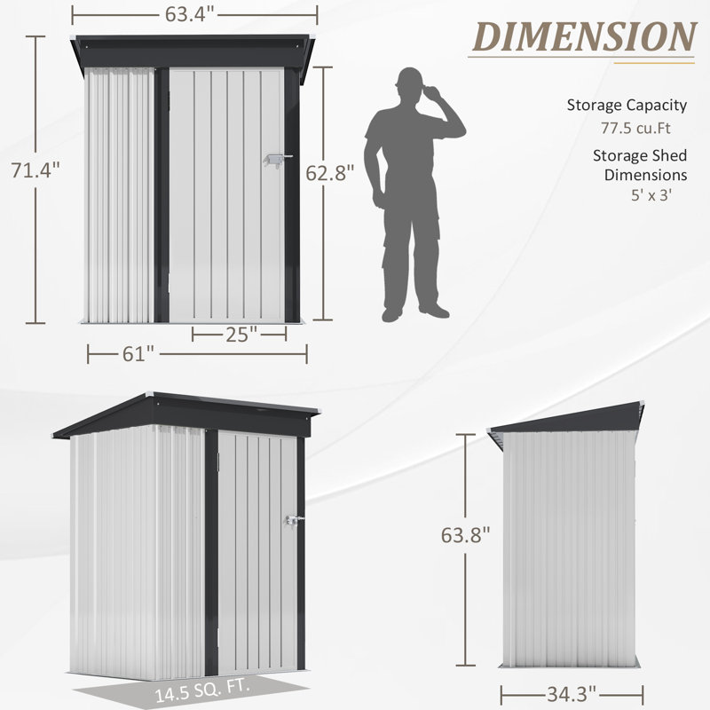 Devoko 5 ft. W x 3 ft. D Metal Storage Shed & Reviews | Wayfair