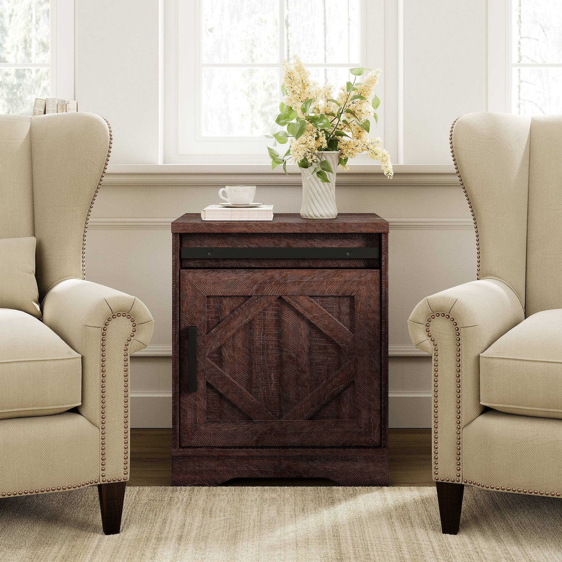 August Grove Table de chevet 1 tiroir Angeliina - brun / blanc ...