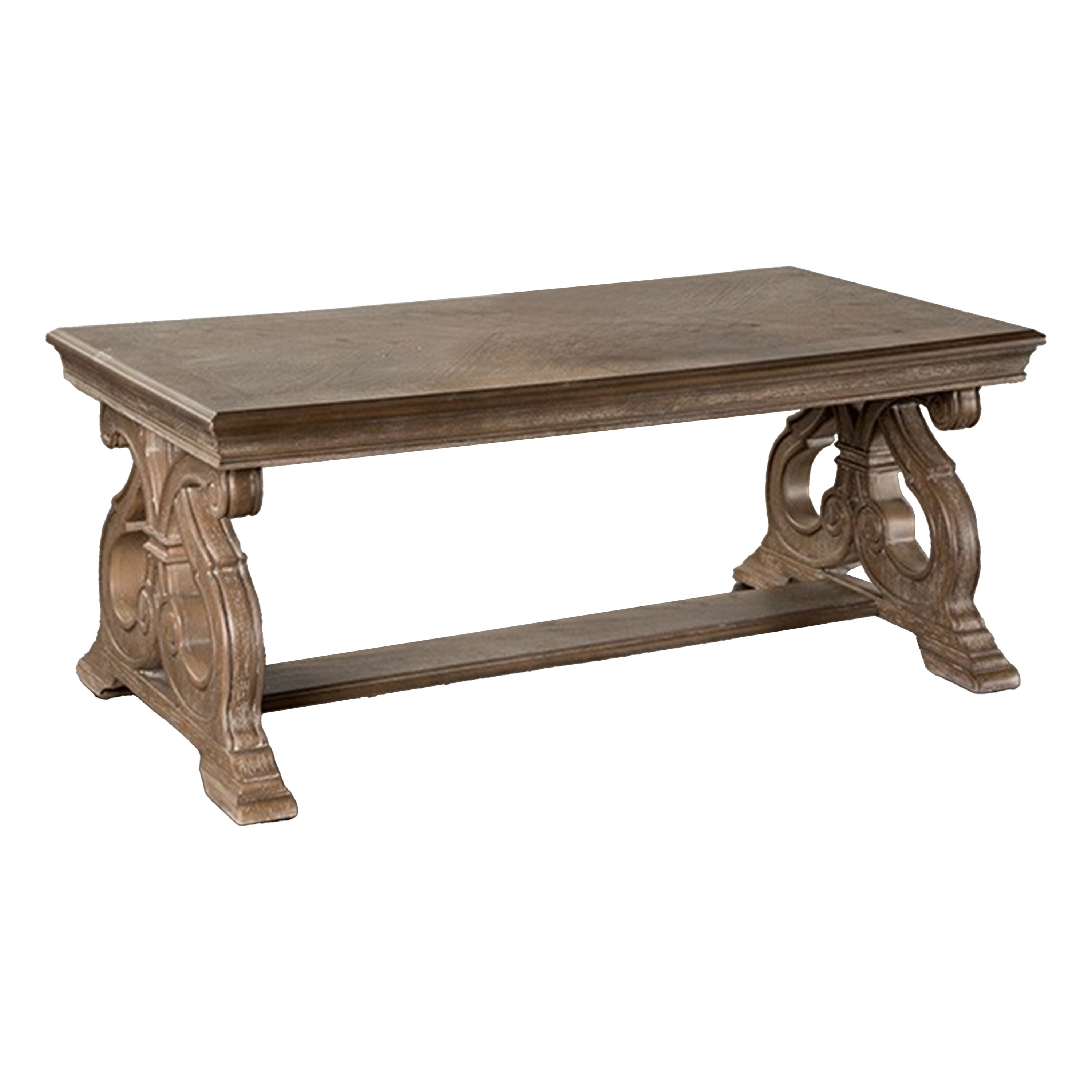 Benjara Gia Coffee Table, 52 Inch Rectangular Top, Carved Details ...