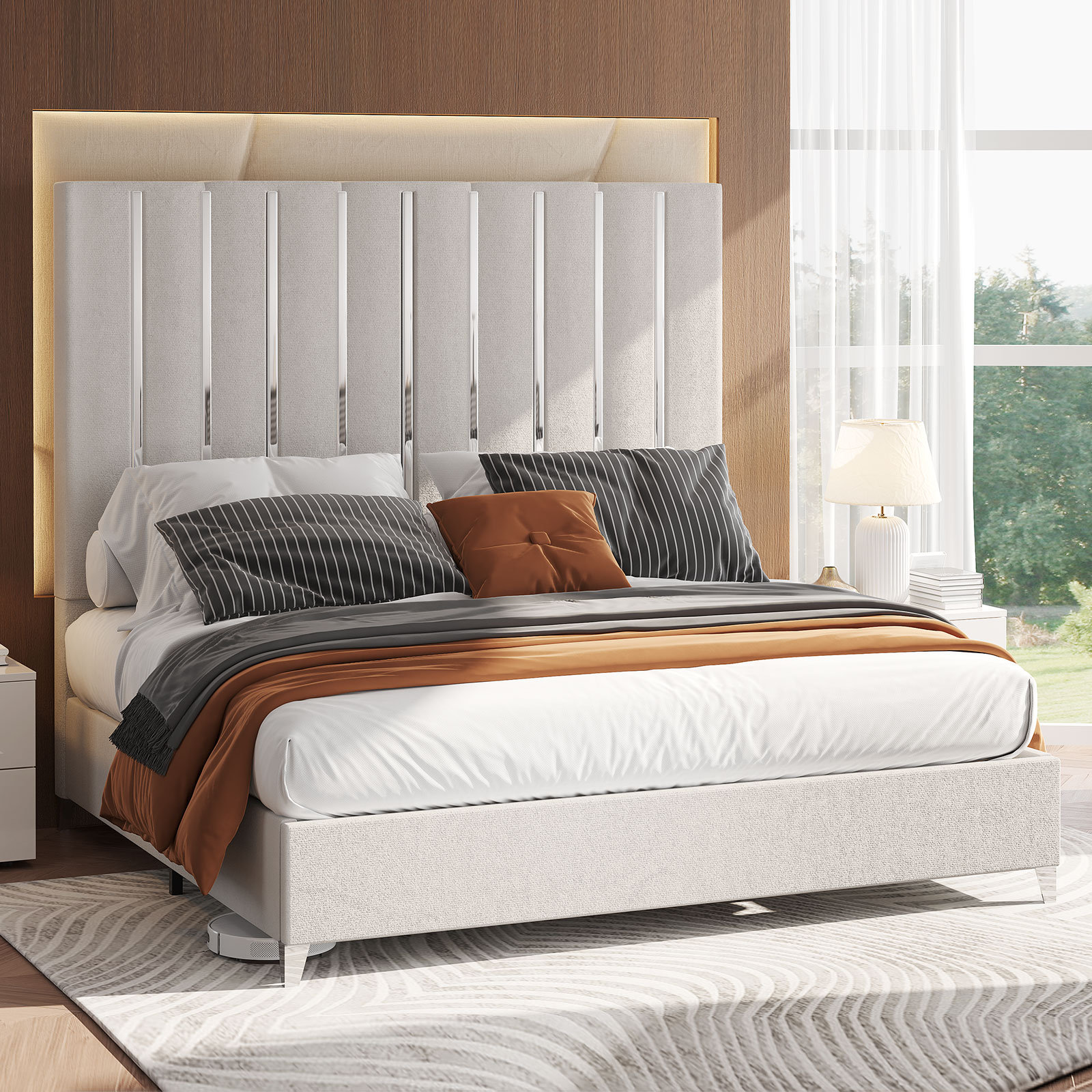 Mercer41 Bed Frame With 58" Tall Headboard, Velvet Upholstered Bed ...