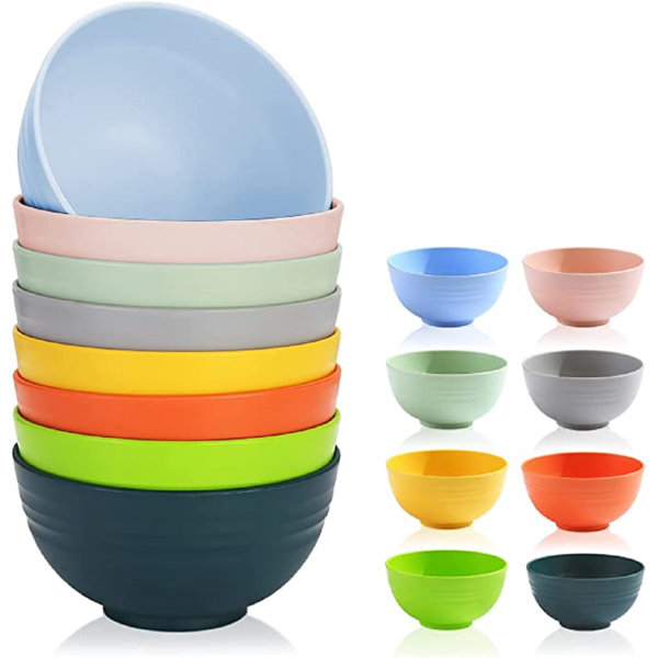 Latitude Run® Clune 26 Oz Plastic Bowls Set Of 8 Colors, Reusable And ...