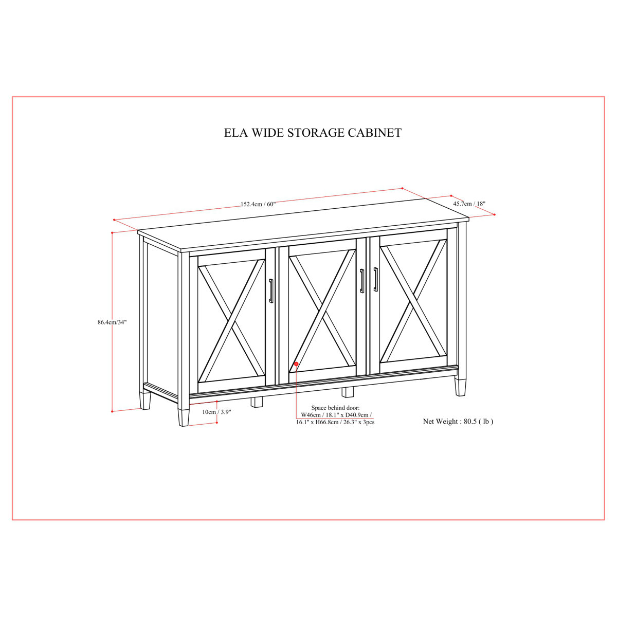 Simpli Home Ela 60"W Solid Wood 3-Shelf Wide Storage Cabinet with ...
