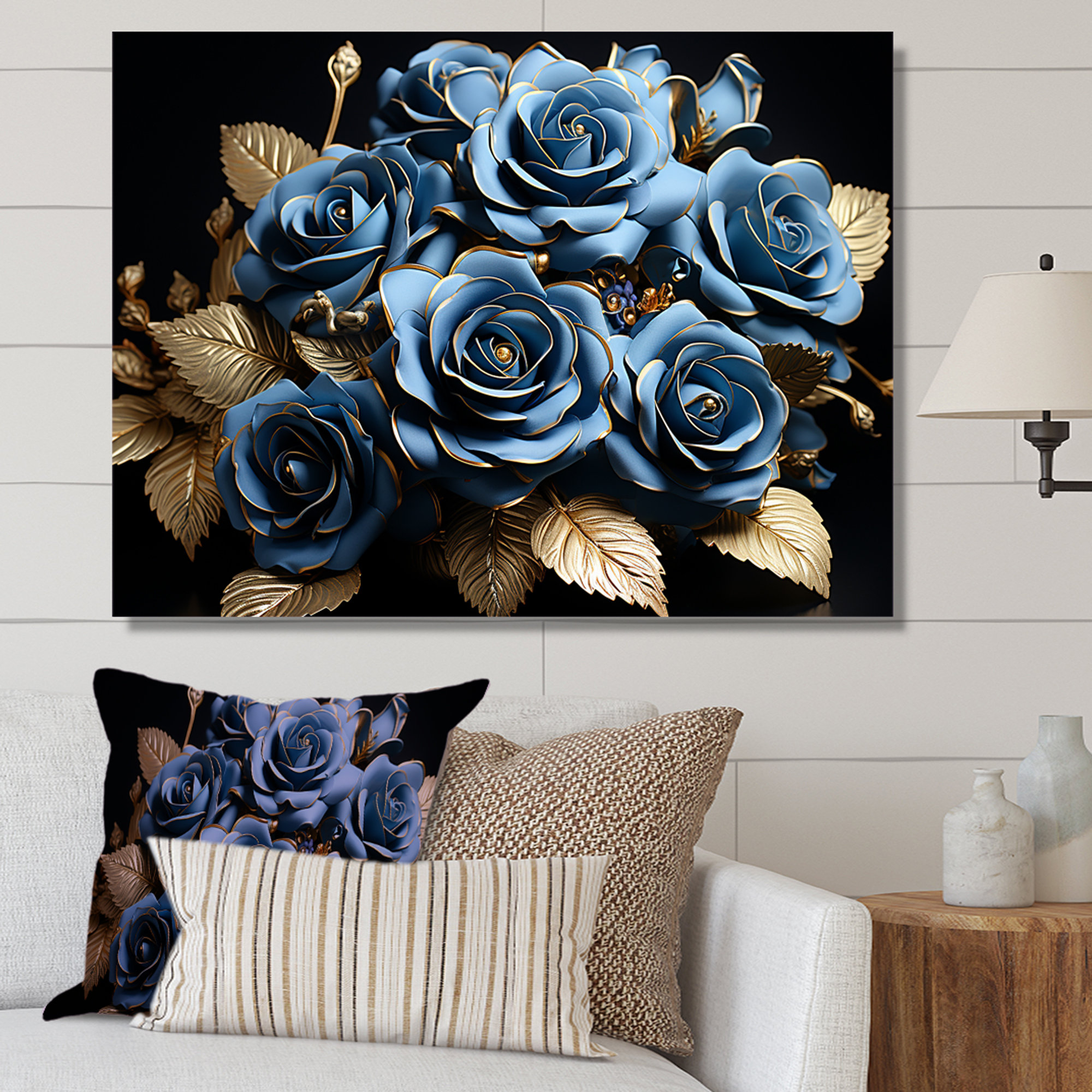 Design Art Azure Blue Roses Arrangement Elegance I - Roses Canvas Wall ...