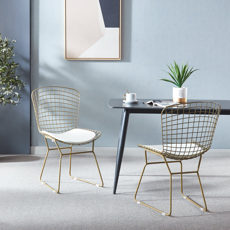 Wade Logan® Caliese Metal Wire Dining Chair with PU Leather Seat Pad ...