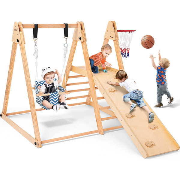 ANGGREK 7-in-1 Foldable Toddler Climbing Toy with 2 Swings, Indoor ...