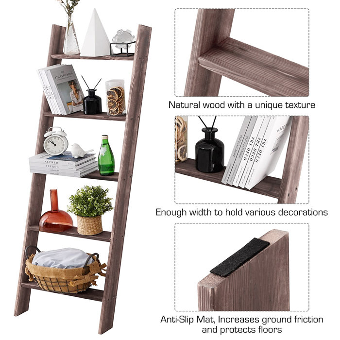 Foundry Select 4.5 ft Rustic Wood Decorative Blanket Ladder Farmhouse ...