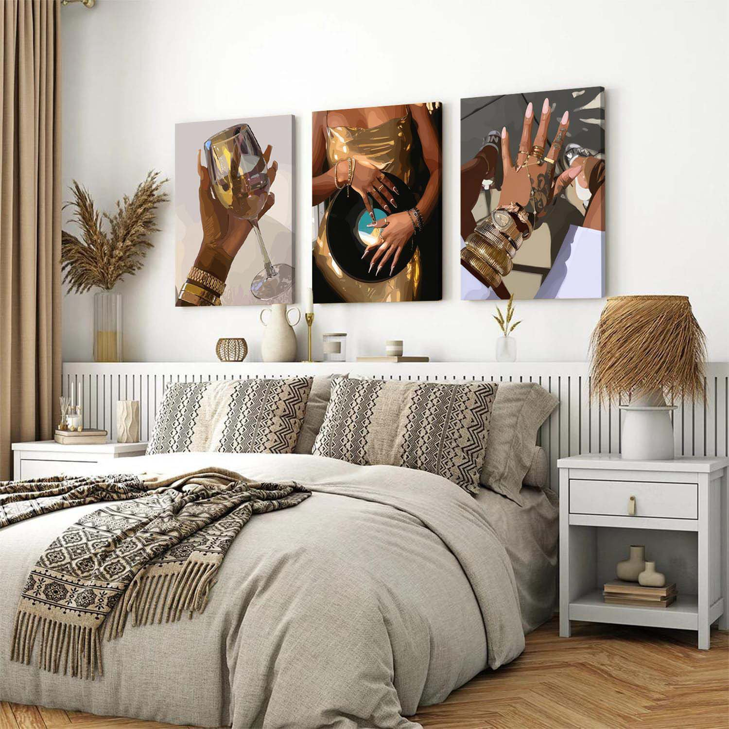 Mercer41 Black Girl Wall Art Set Of 3, Gold African American Woman Wall Decor Painting Black ...