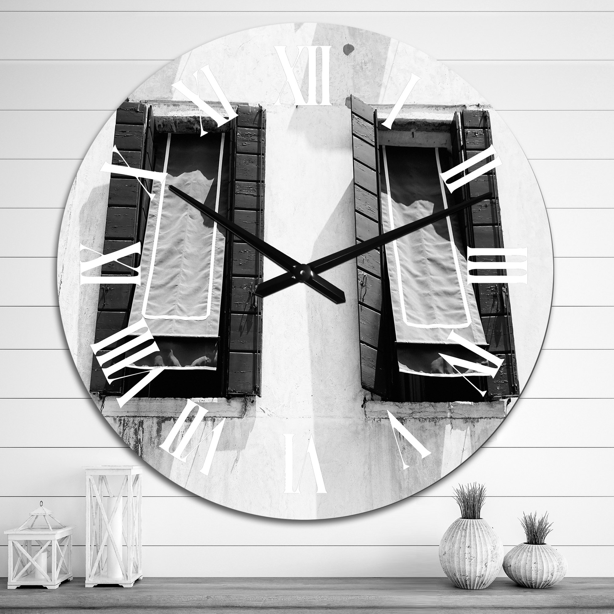 East Urban Home Black And White Two Windows - Colonial wall clock | Wayfair