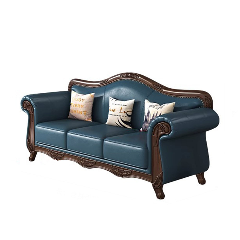 Romero American Country Retro Wood Leather Sofa 80.7'' Genuine Leather ...