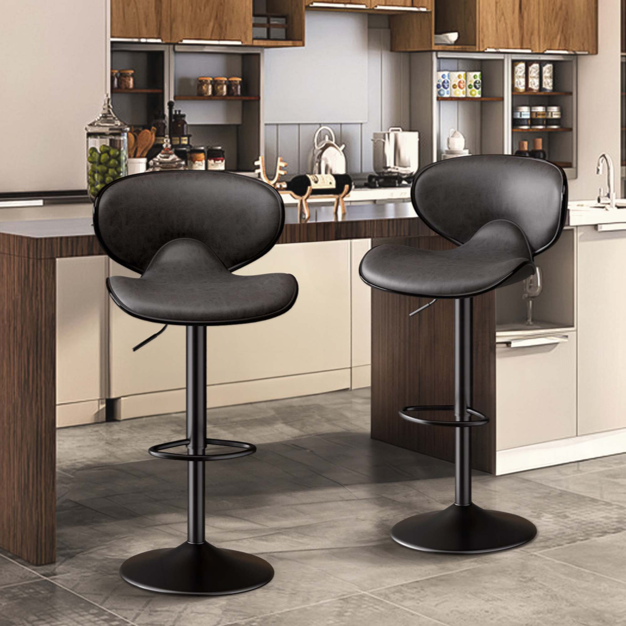 Latitude Run® Bar Stools Set Of 2, Faux Leather Bar Stools With Back ...