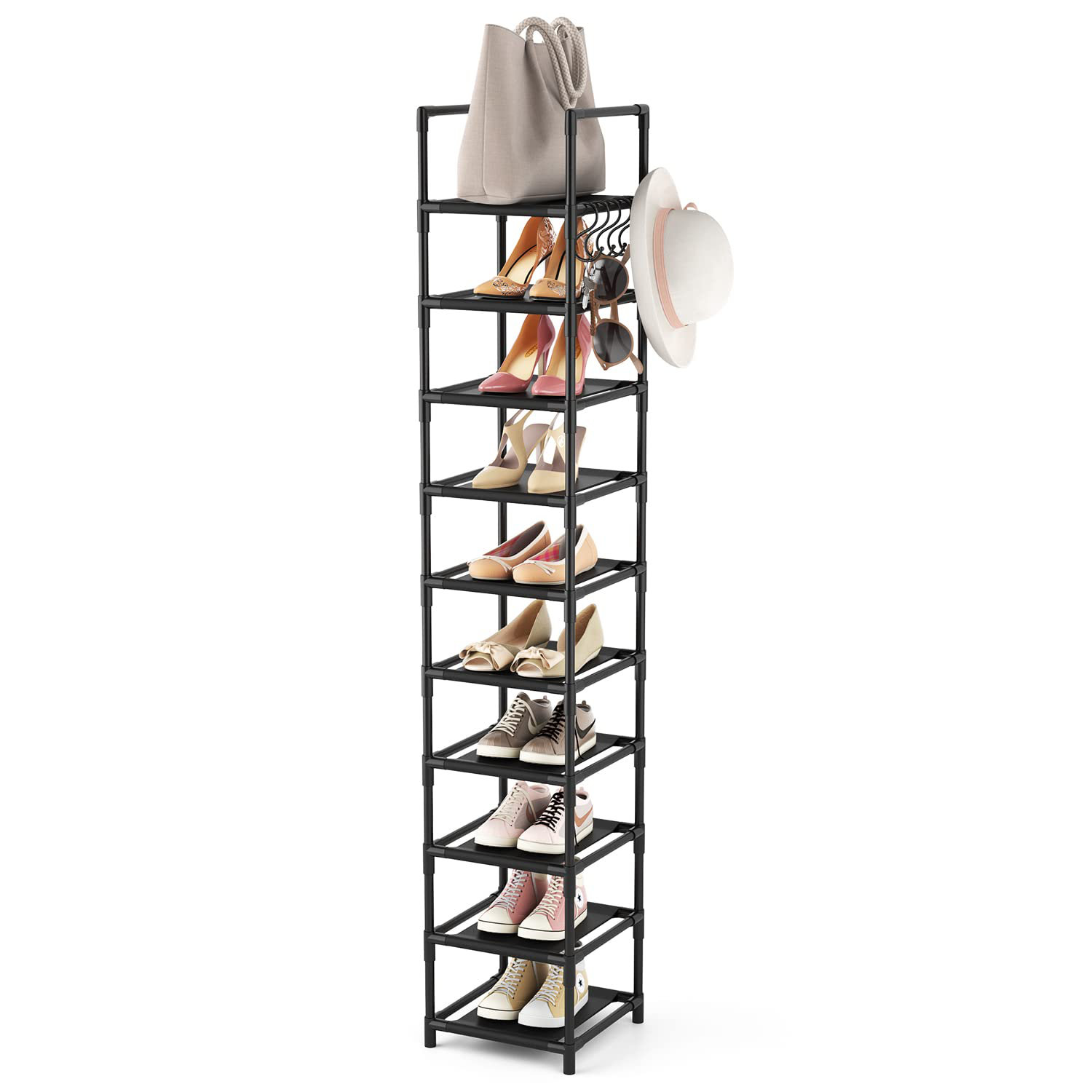 Latitude Run® Tall Narrow Shoe Rack For Entryway, 10-Tier Sturdy Metal ...