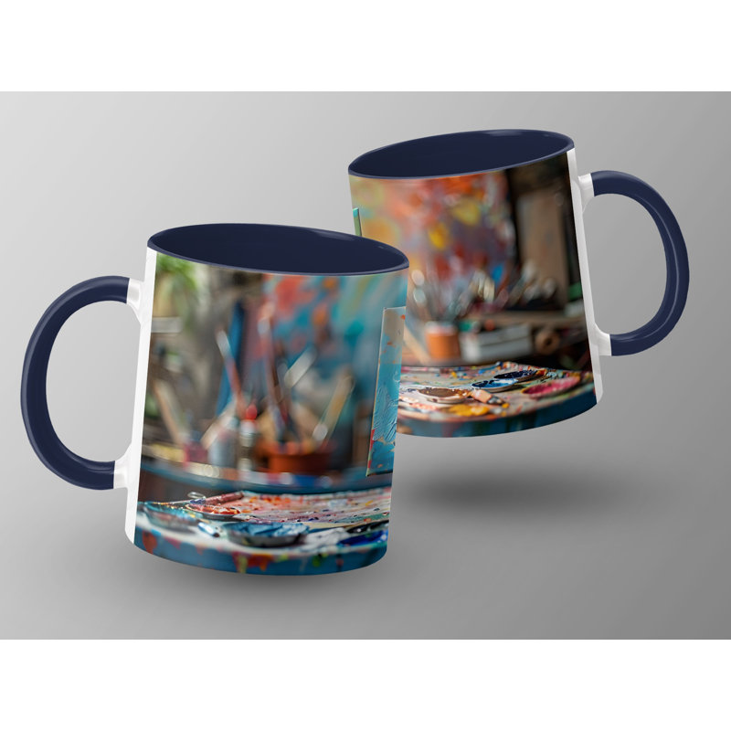 East Urban Home Set of 4 Kids Drawing Style 11oz Accent Mugs – White ...