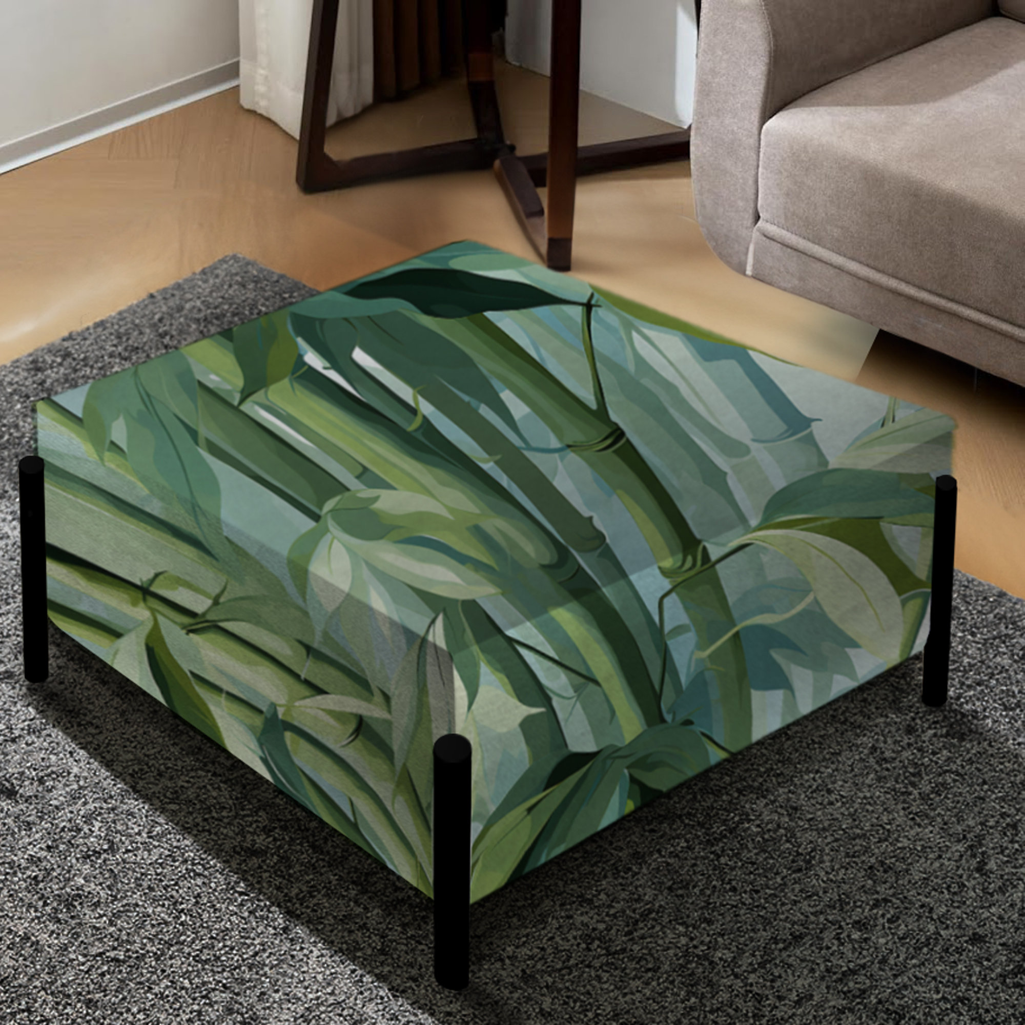 Design Art Japan Bamboo Zen Channel - Japanese Large Square Ottoman ...