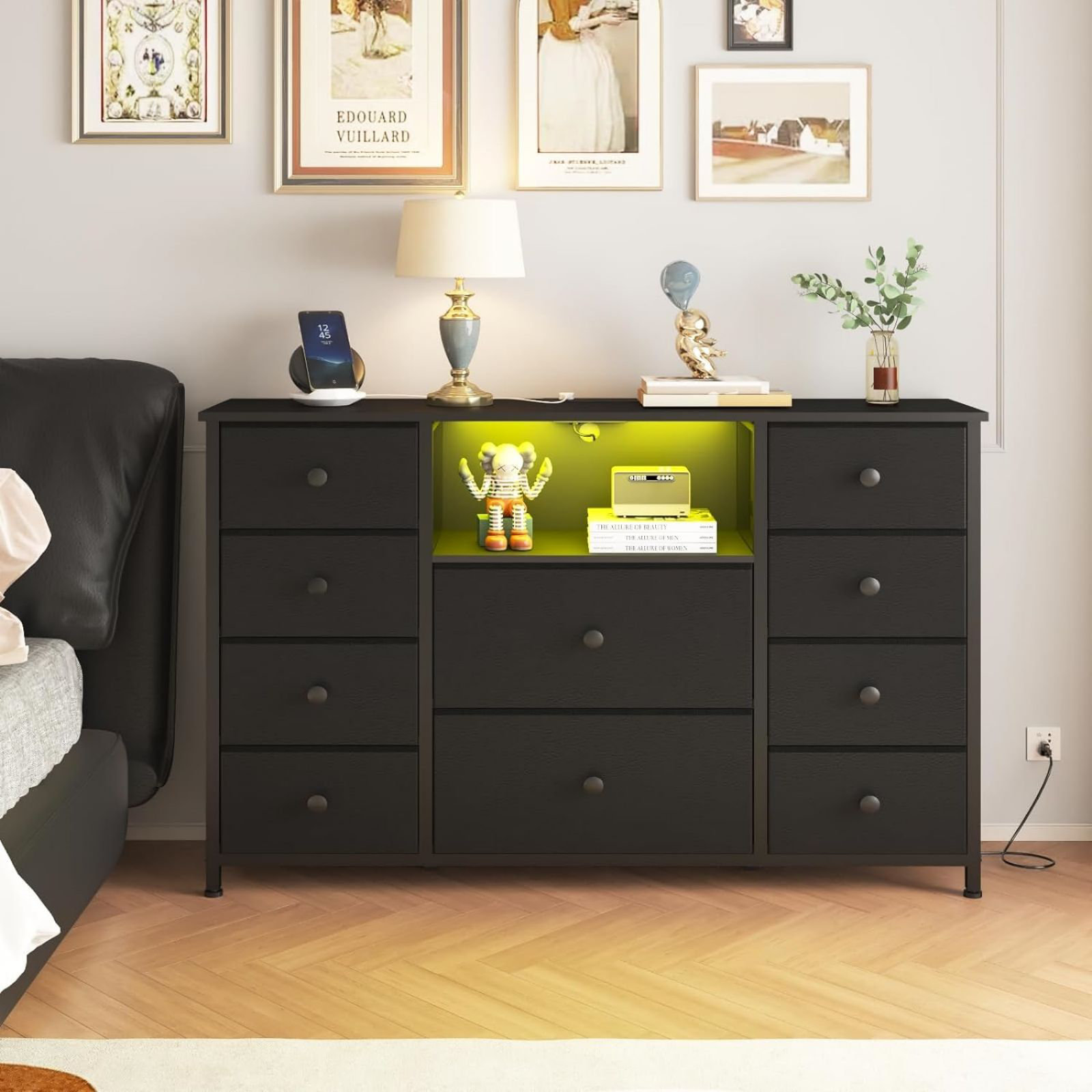 Wrought Studio Dresser with Charging Station and LED Lights, Dresser ...