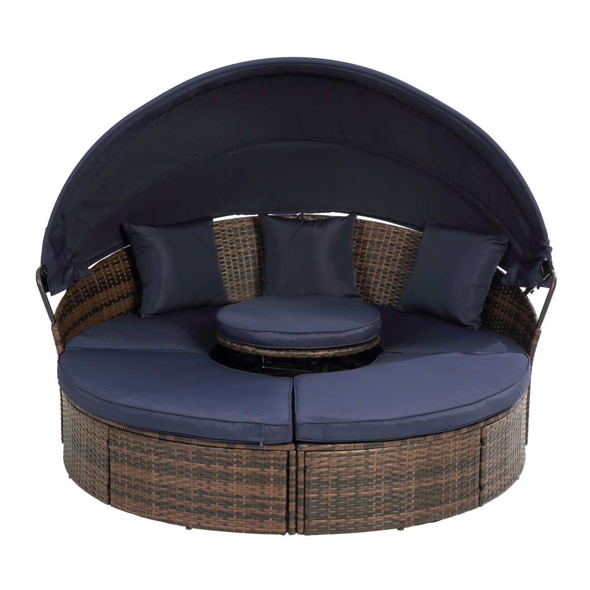 Ebern Designs Outdoor Patio Sofa With Canopy, Rattan Wicker Round ...