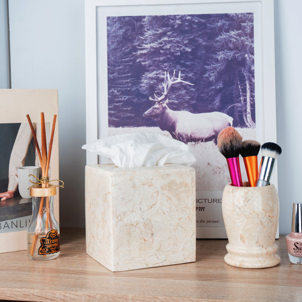 Winston Porter Creative Home Natural Champagne Marble Square Tissue Box ...