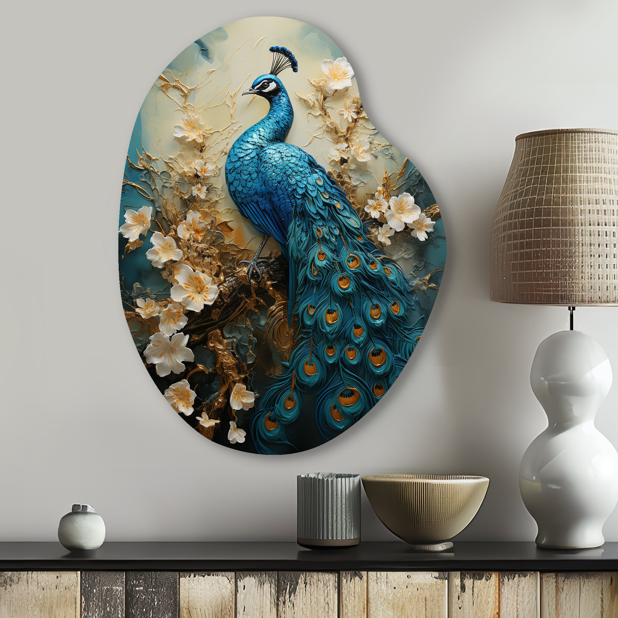 Bungalow Rose Thamim - Peacock Pear Shape Irregular Metal Wall Decor ...