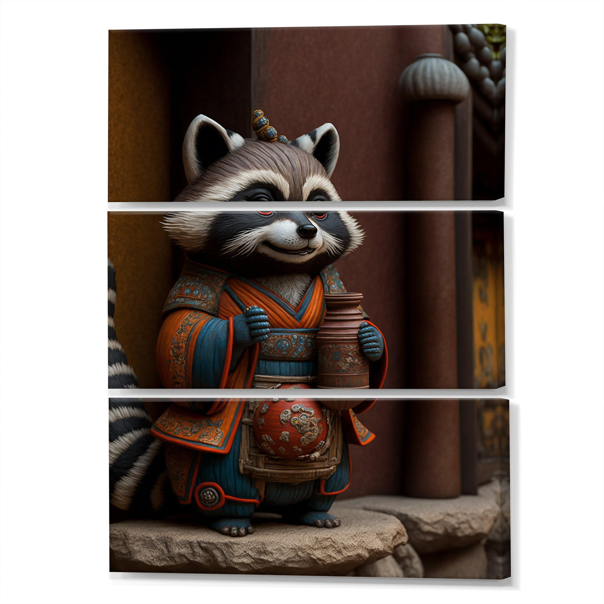 Design Art Happy Terracotta Tanuki I - Animals Raccoon Canvas Wall Art ...
