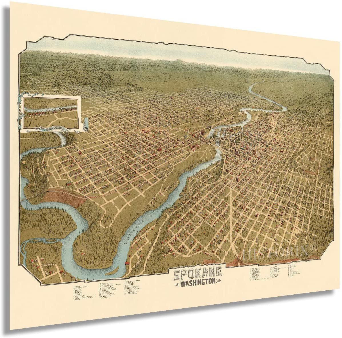 HISTORIC PRINTS HISTORIX Vintage 1905 Spokane Washington Map - 24X36 ...