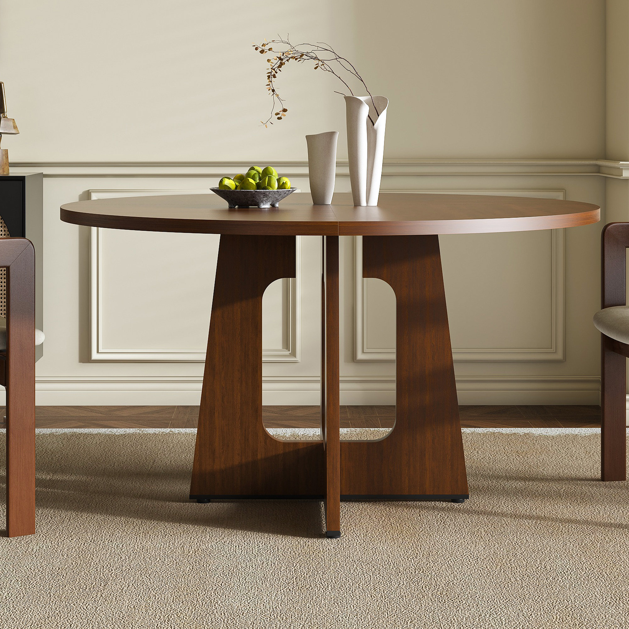 Ebern Designs 47-inch Farmhouse MDF Round Table with Wood Grain Finish ...