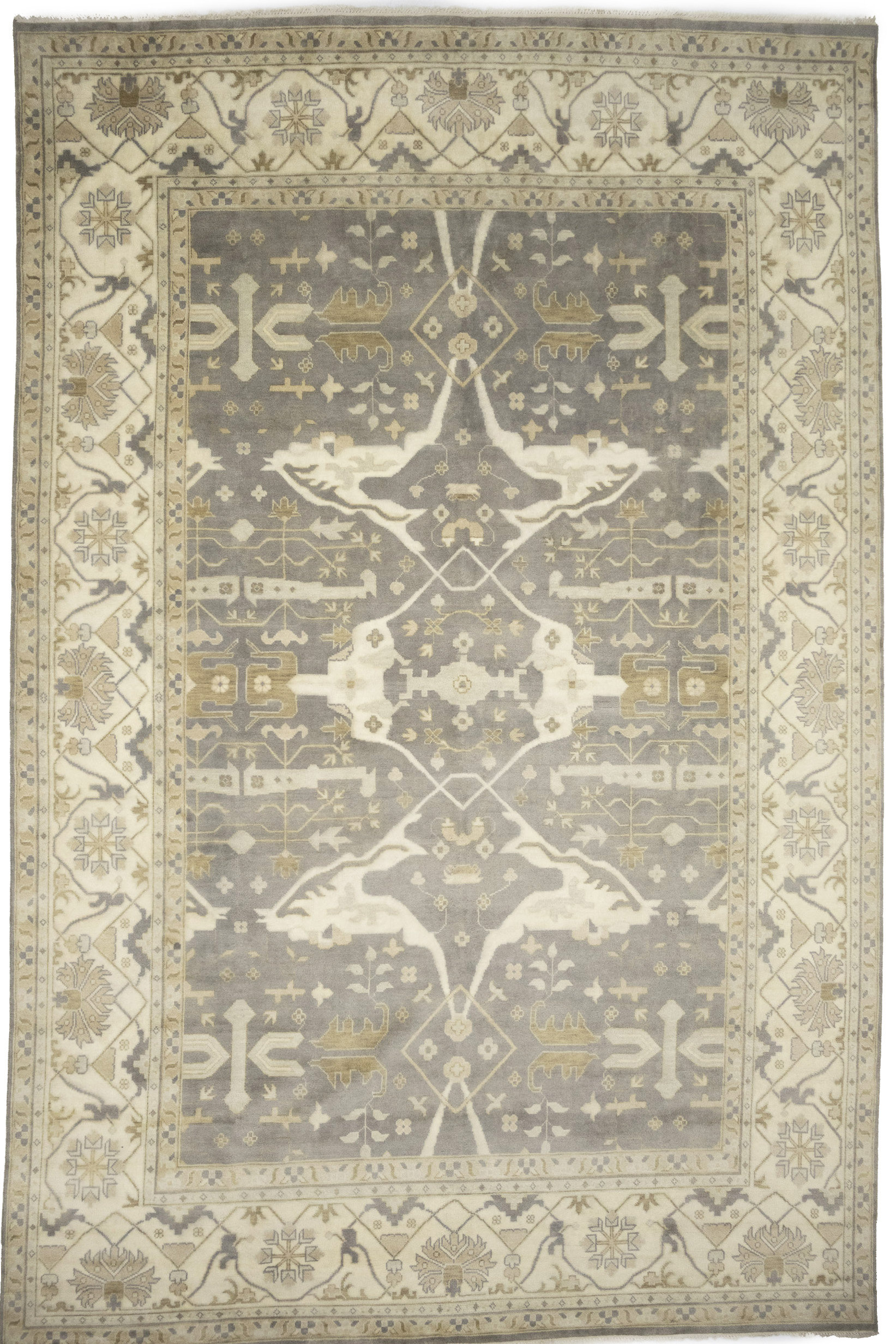 Isabelline Muted Brown Floral Palatial Size 12 x 18 Oushak Oriental Rug ...