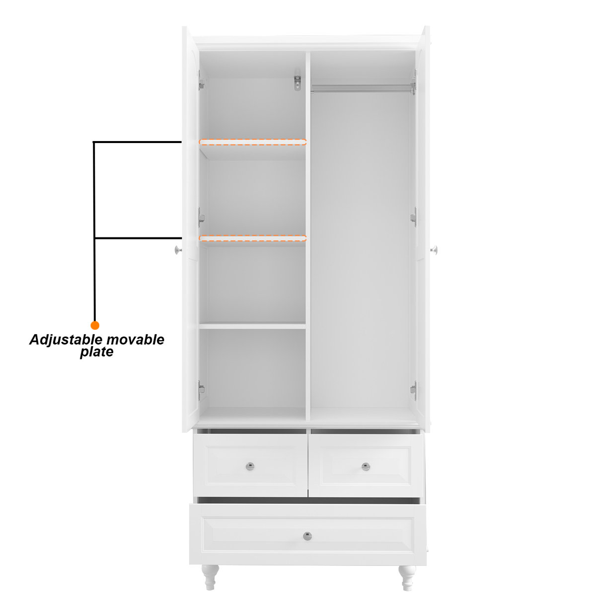 Lark Manor Talisha Freestanding Wooden Wardrobe Armoire with 3 Drawers ...