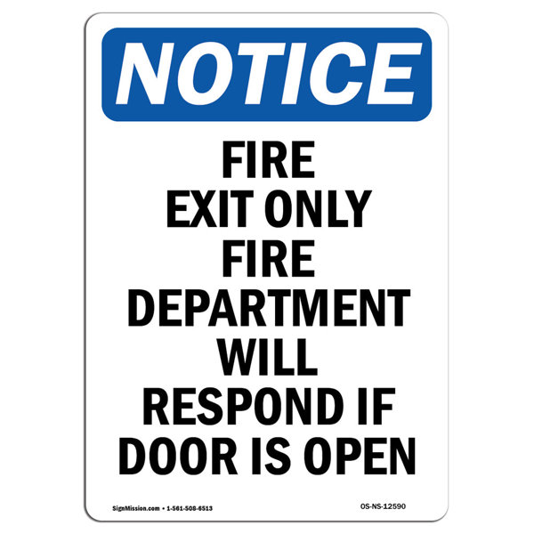 SignMission Fire Exit Only Fire Department Sign | Wayfair