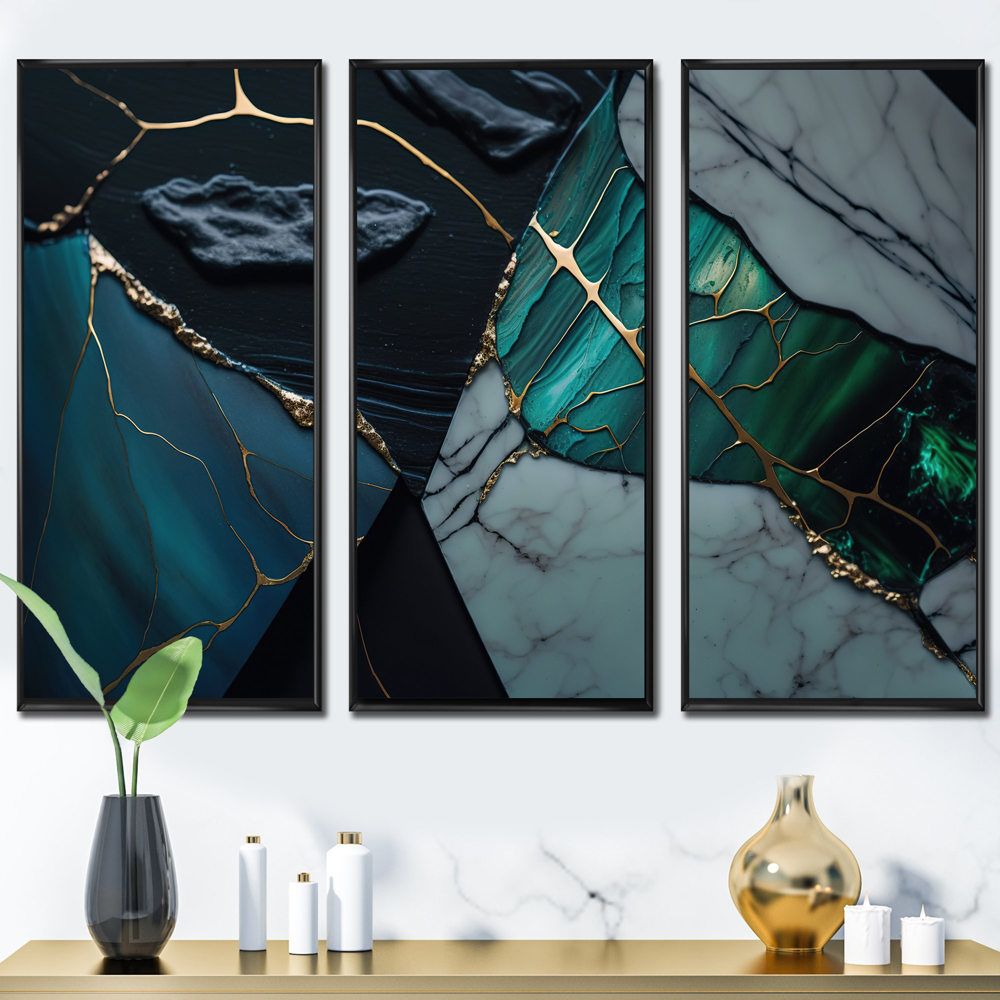 Design Art Abstract Geode Green IV - 3 Piece Print | Wayfair
