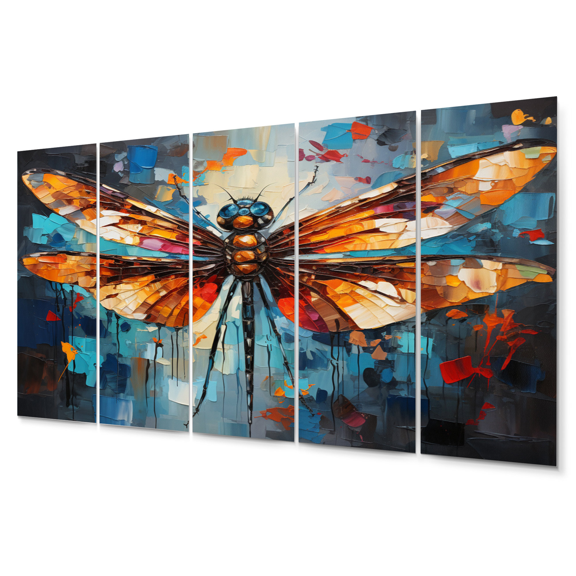 Design Art Orange Dragonfly Insects Flight Collage II - Animals Metal ...