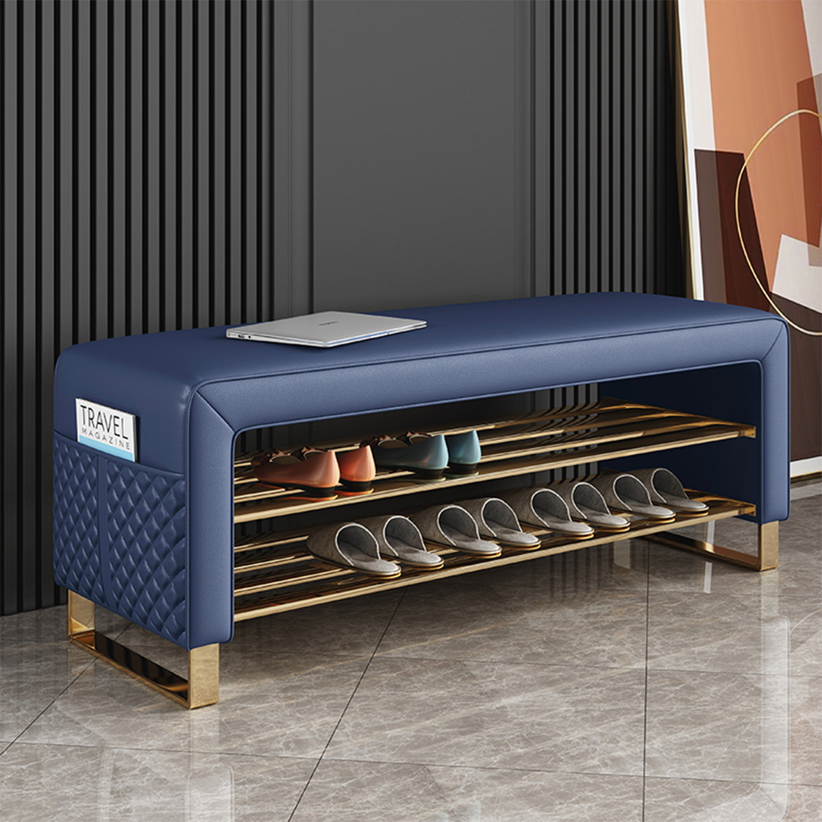 LEIERFUKK Orange Upholstered Shoe Storage Bench | Wayfair