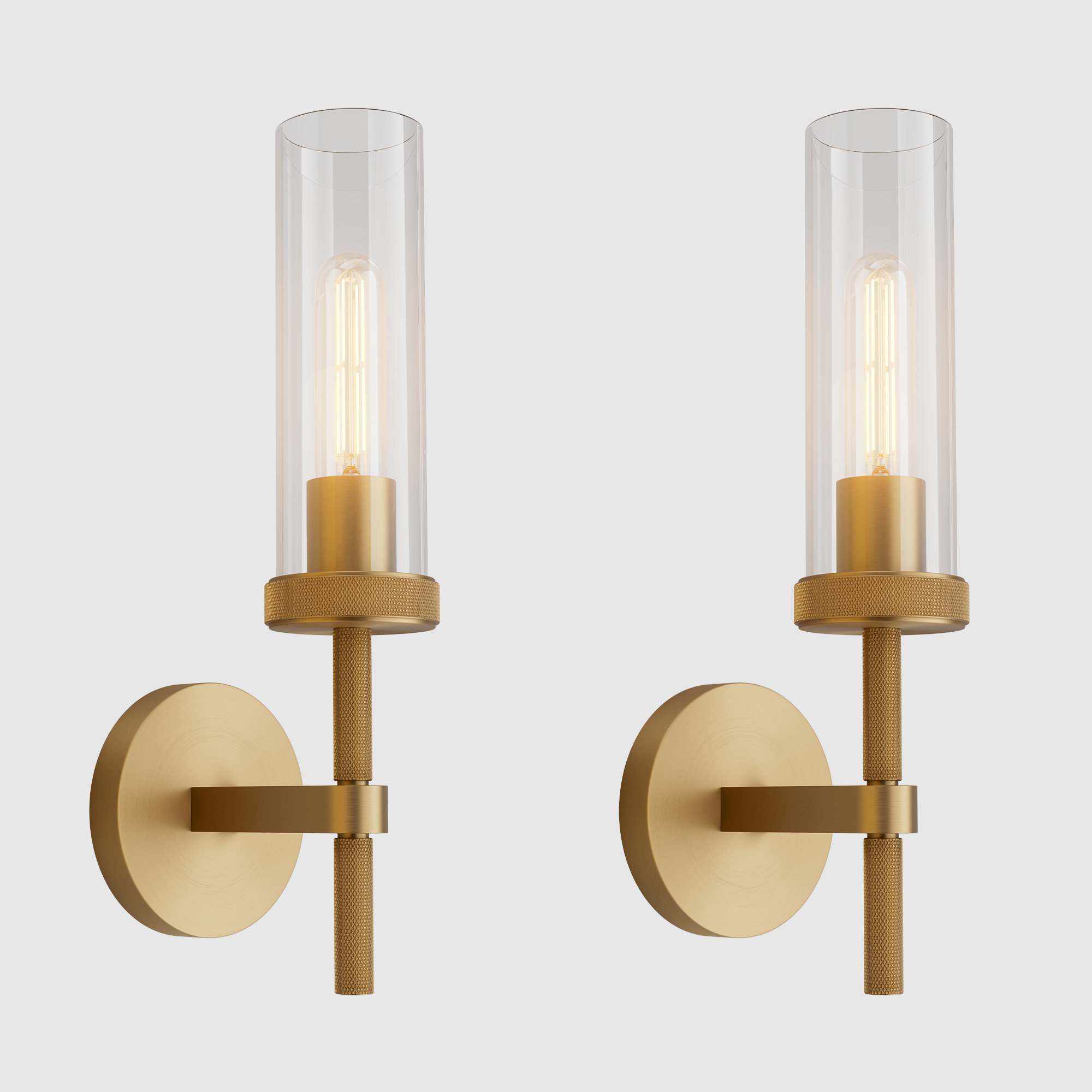 Orren Ellis Adraya Glass Tube Wall Sconces, Solid Copper Base Sconces ...